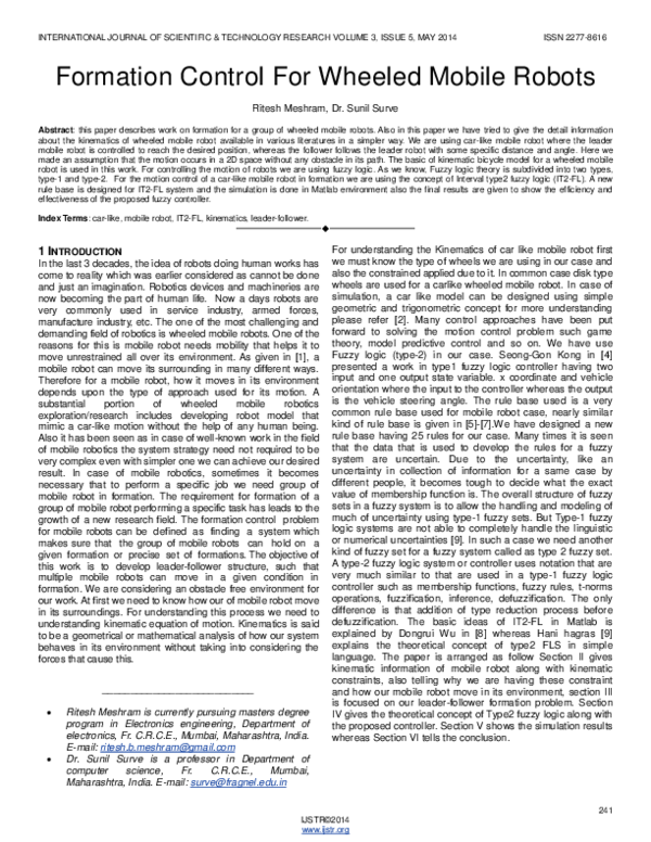 (PDF) Formation Control For Wheeled Mobile Robots