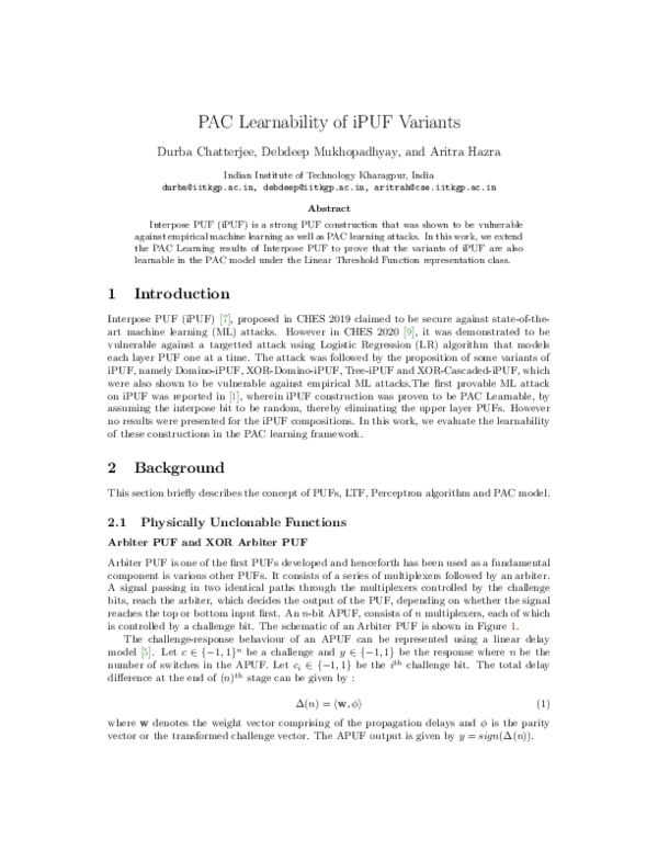 (PDF) PAC Learnability of iPUF Variants