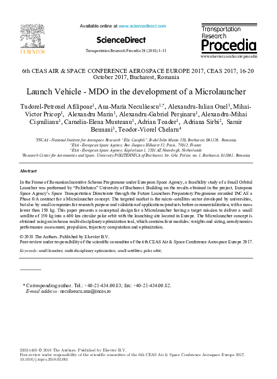 (PDF) Launch Vehicle - MDO in the development of a Microlauncher