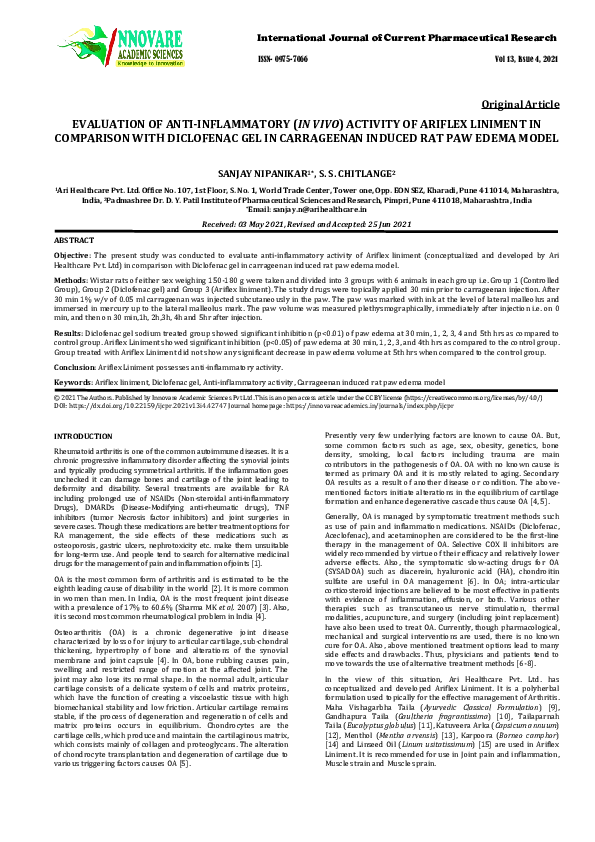 (PDF) Evaluation of Anti-Inflammatory (In Vivo) Activity of Ariflex ...