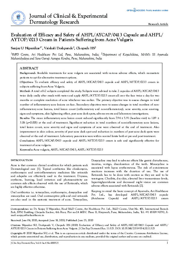 (PDF) Evaluation of Efficacy and Safety of AHPL/AYCAP/0413 Capsule and ...