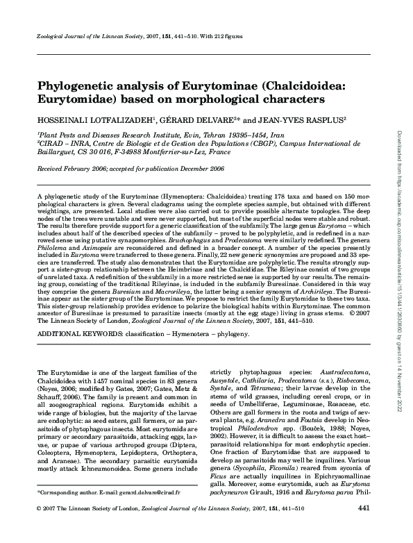 (PDF) Phylogenetic analysis of Eurytominae (Chalcidoidea: Eurytomidae) based on morphological ...