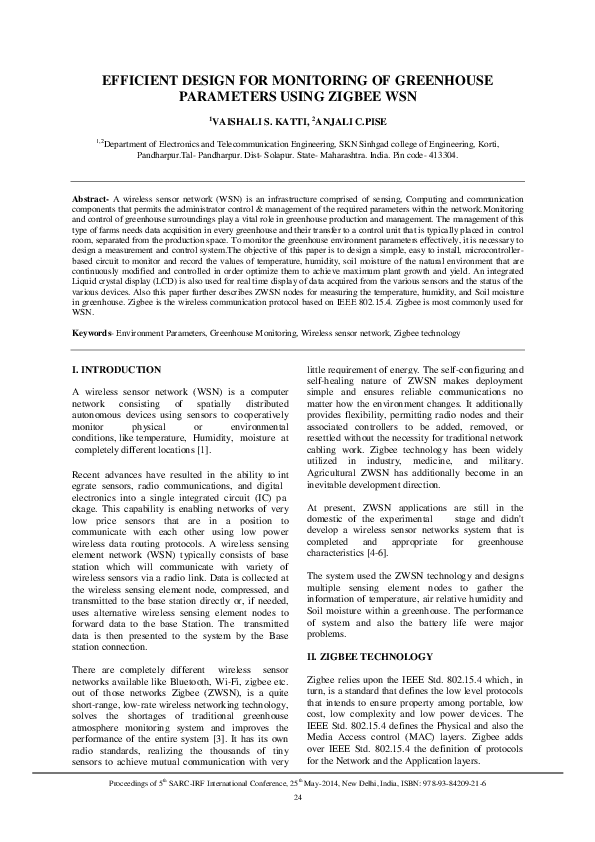 (PDF) Efficient Design for Monitoring of Greenhouse Parameters Using Zigbee WSN 1