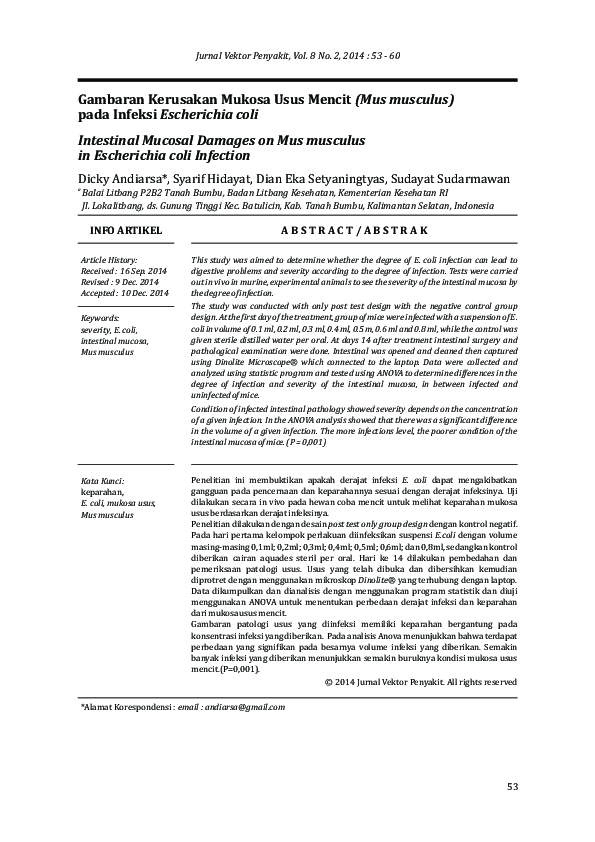 (PDF) Gambaran Kerusakan Mukosa Usus Mencit (Mus musculus) pada Infeksi ...