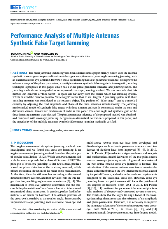 Pdf Performance Analysis Of Multiple Antennas Synthetic False Target Jamming
