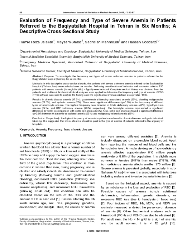 (PDF) Evaluation of Frequency and Type of Severe Anemia in Patients ...