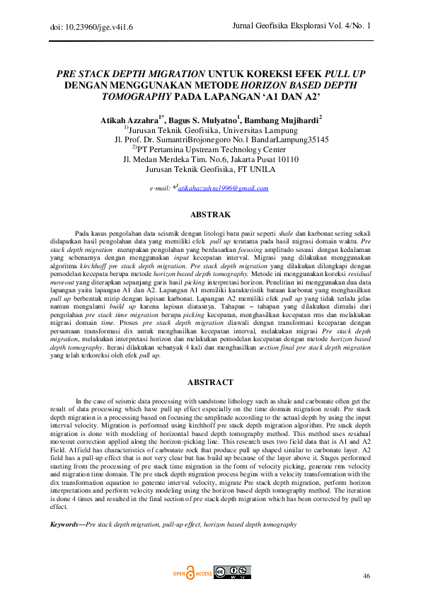 (PDF) Pre Stack Depth Migration Untuk Koreksi Efek Pull Up Dengan ...