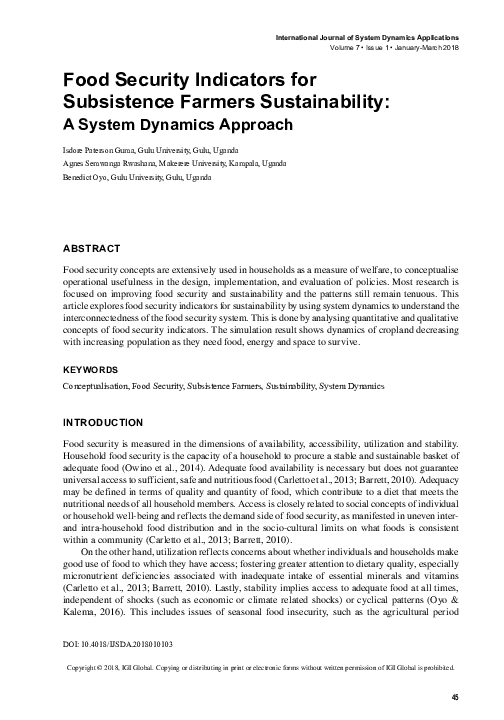 (PDF) Food Security Indicators for Subsistence Farmers Sustainability