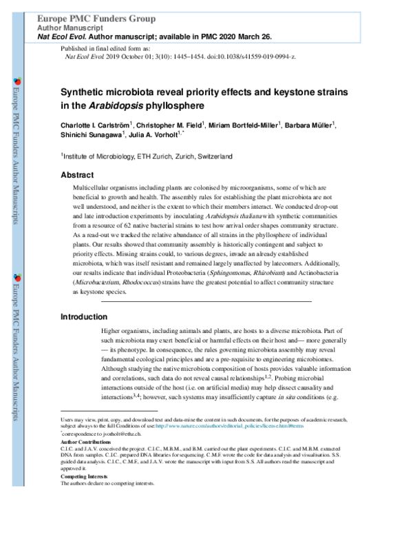 (PDF) Synthetic microbiota reveal priority effects and keystone strains ...