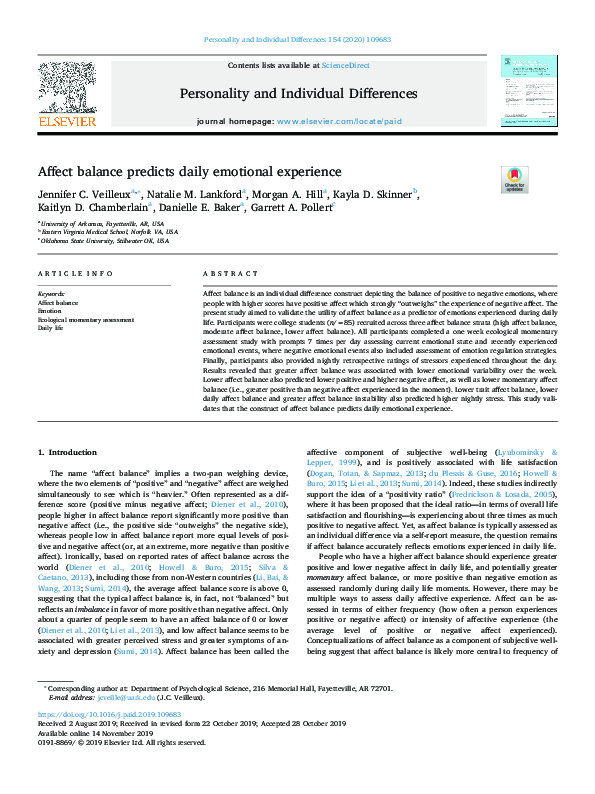 (PDF) Affect balance predicts daily emotional experience