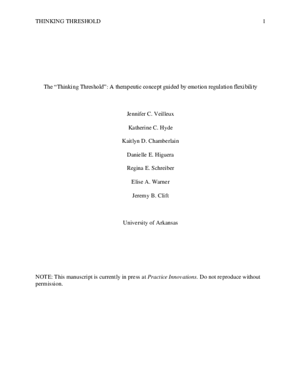 (PDF) The “Thinking Threshold”: A therapeutic concept guided by emotion ...