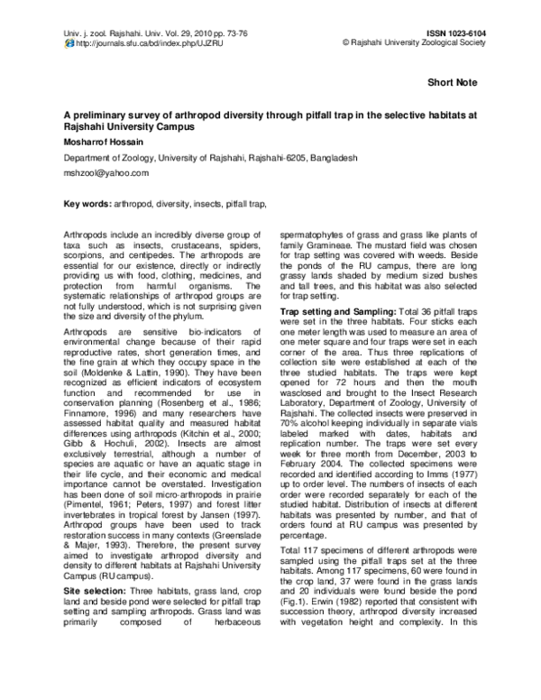 (PDF) A preliminary survey of arthropod diversity through pitfall trap ...