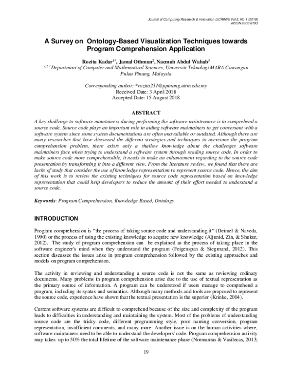 (PDF) Survey on Ontology-Based Visualization Techniques towards Program Comprehension Application