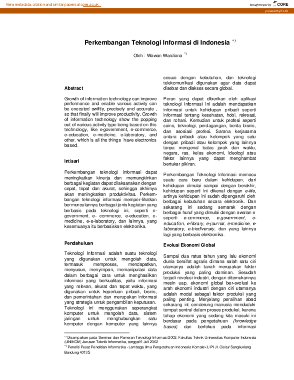 (PDF) Perkembangan teknologi informasi di Indonesia