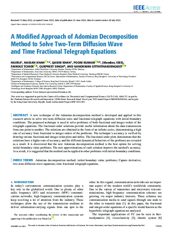 (PDF) A Modified Approach of Adomian Decomposition Method to Solve Two-Term Diffusion Wave and ...