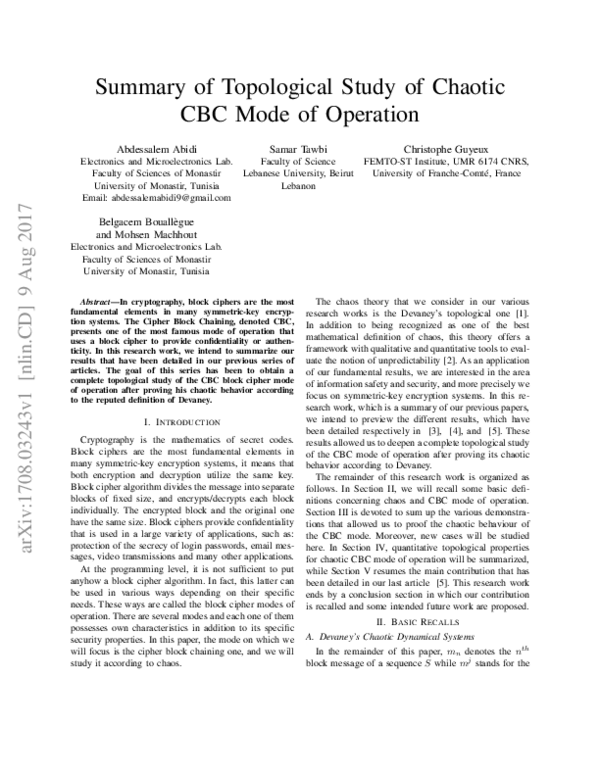 (PDF) Summary of Topological Study of Chaotic CBC Mode of Operation ...