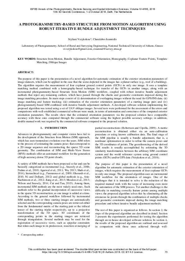 Pdf A Photogrammetry Based Structure From Motion Algorithm Using 4836