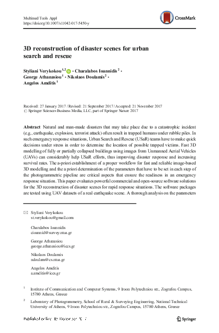 (PDF) 3D reconstruction of disaster scenes for urban search and rescue