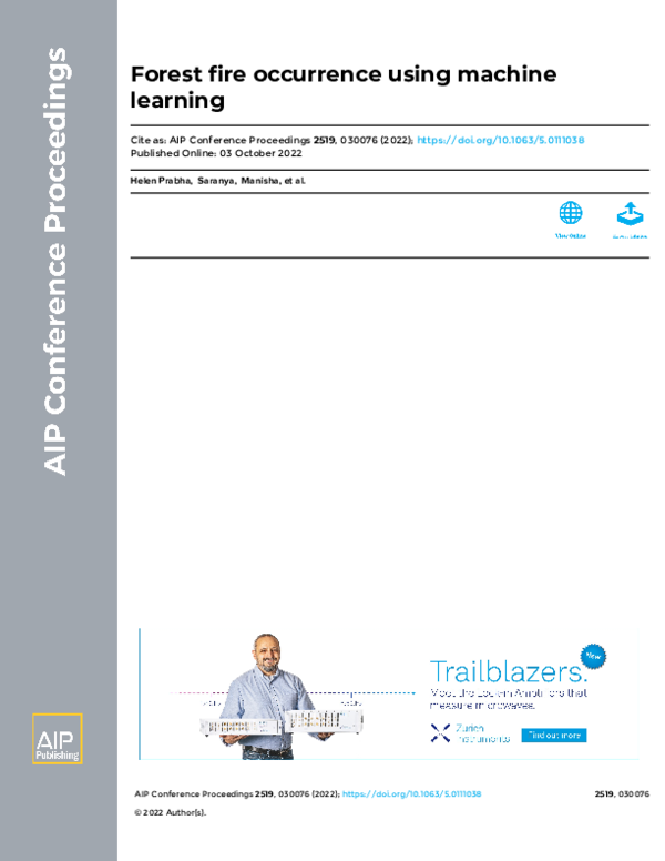 Pdf Forest Fire Occurrence Using Machine Learning