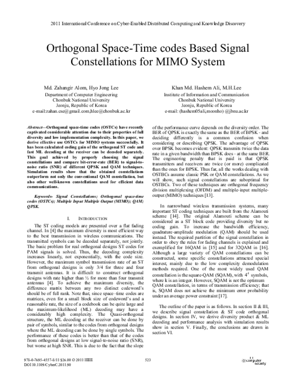 Pdf Orthogonal Space Time Codes Based Signal Constellations For Mimo