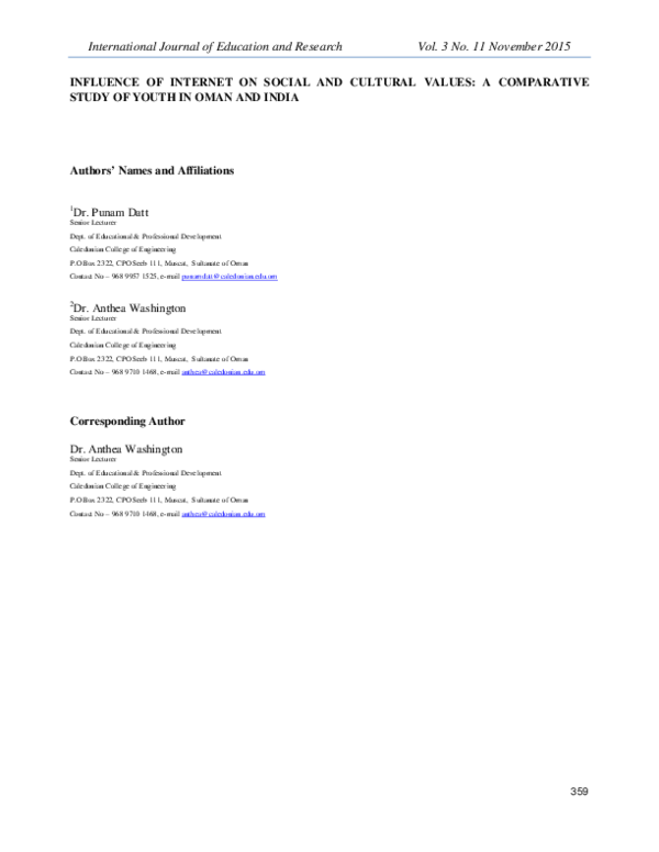 (PDF) Influence of Internet on Social and Cultural Values: A ...