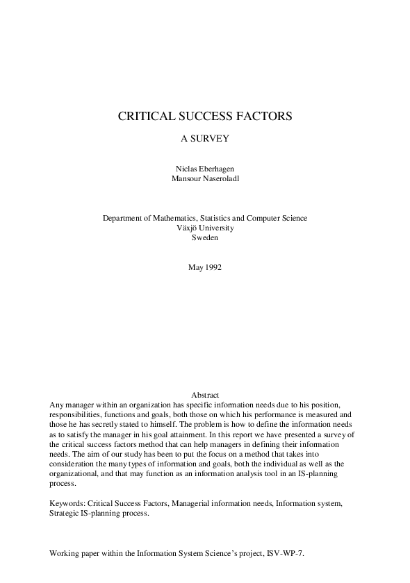 (PDF) Critical Success Factors; a survey