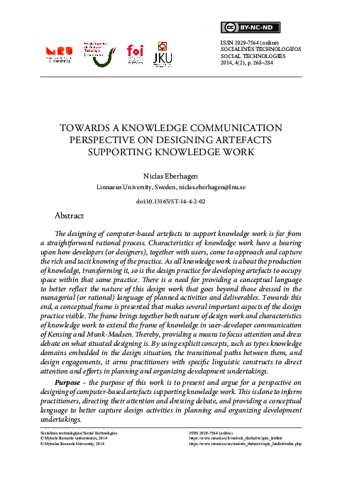 (PDF) Towards a Knowledge Communication Perspective on Designing Artefacts Supporting Knowledge Work