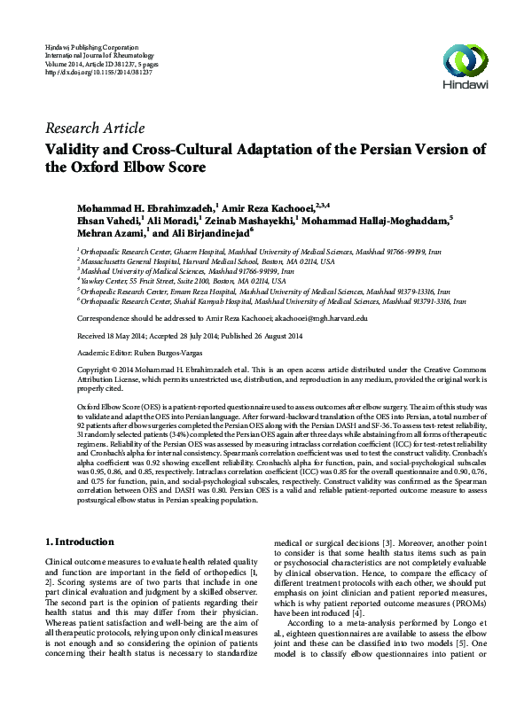 Pdf Validation And Cross Cultural Adaptation Of The Persian Version Of Craig Handicap