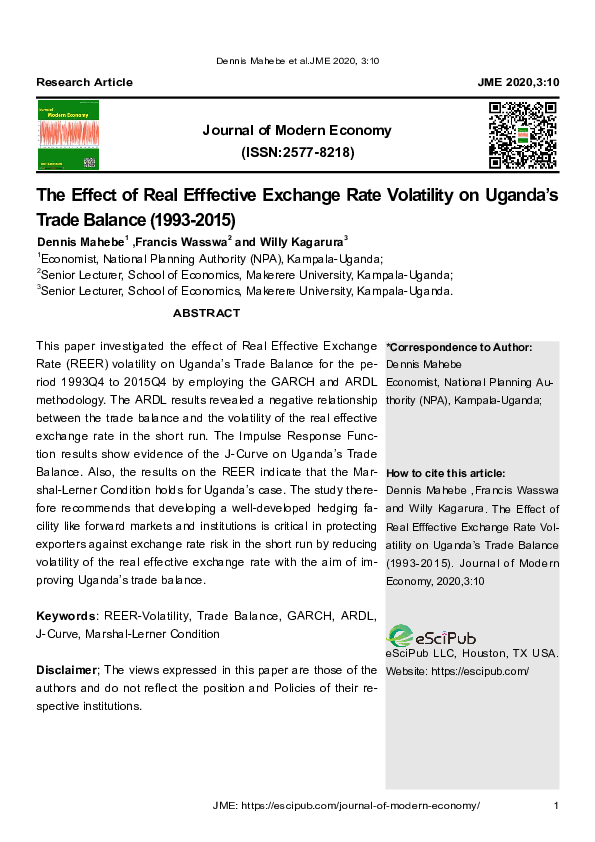 (PDF) The effect of real effective exchange rate volatility on Uganda's ...