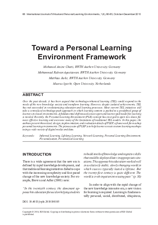 (PDF) Toward a Personal Learning Environment Framework