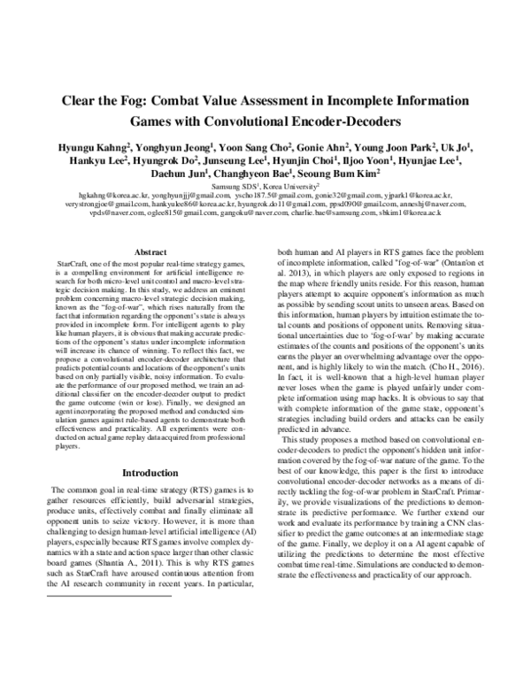 Pdf Clear The Fog Combat Value Assessment In Incomplete Information