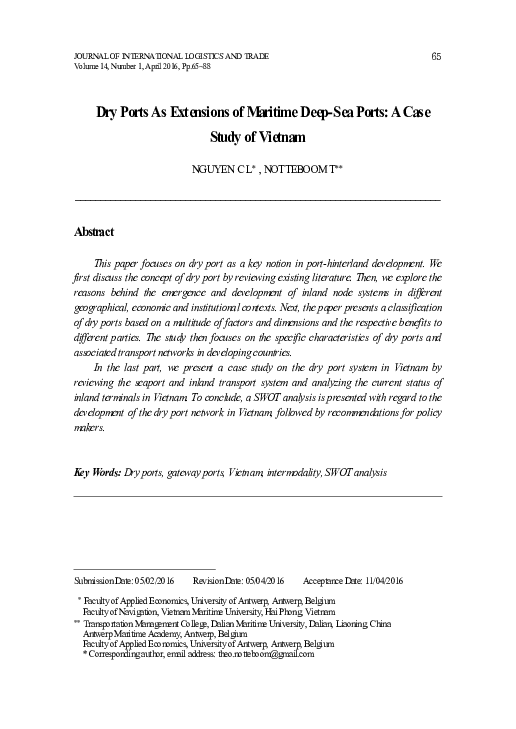 (PDF) Dry Ports As Extensions of Maritime Deep-Sea Ports: A Case Study ...