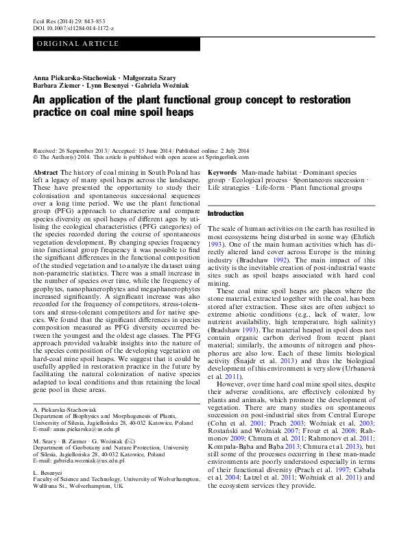 (PDF) An application of the plant functional group concept to restoration practice on coal mine ...