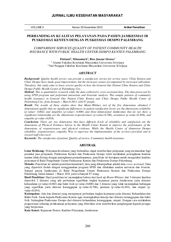 (PDF) Perbandingan Kualitas Pelayanan Pada Pasien Jamkesmas DI ...