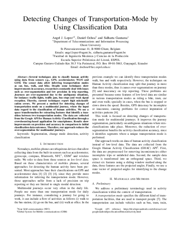 (PDF) Detecting changes of transportation-mode by using classification data
