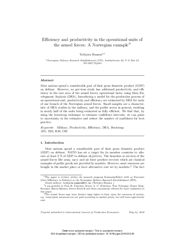 (PDF) Efficiency and productivity in the operational units of the armed ...