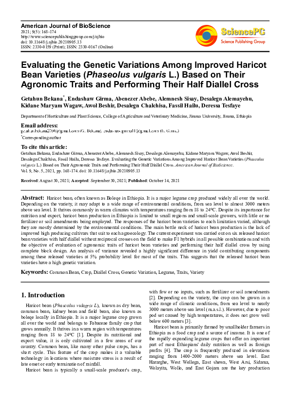 (PDF) Evaluating the Genetic Variations Among Improved Haricot Bean ...