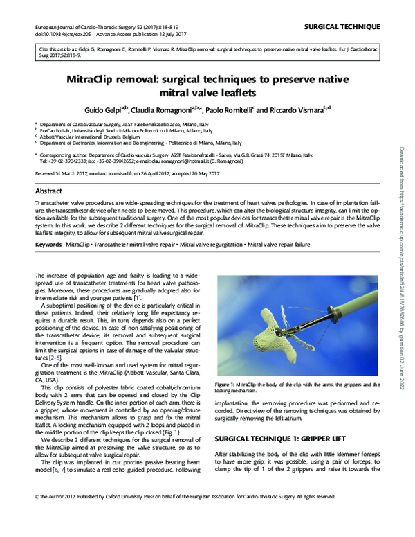 (PDF) MitraClip removal: surgical techniques to preserve native mitral valve leaflets