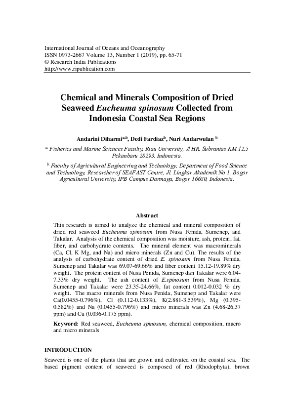 (PDF) Chemical and Minerals Composition of Dried Seaweed Eucheuma spinosum Collected from ...