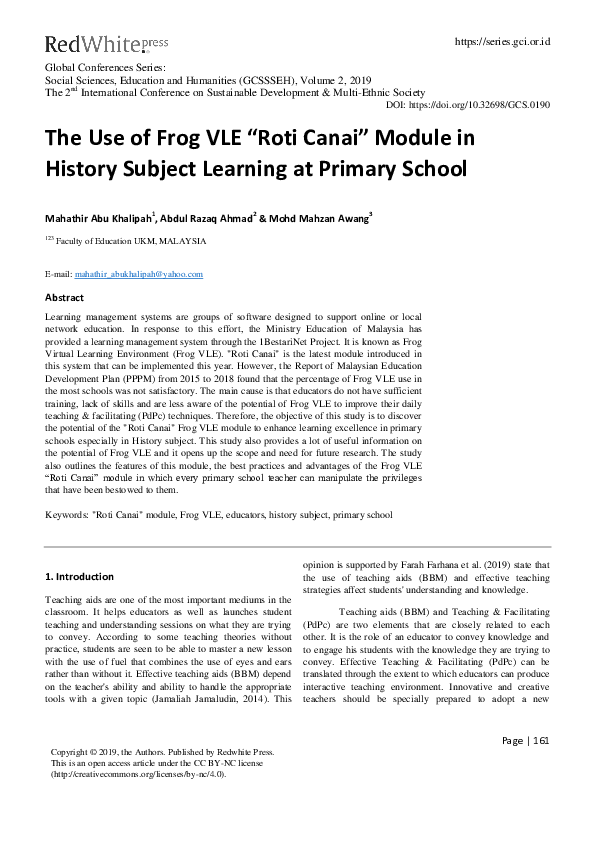 (PDF) The Use of Frog VLE “Roti Canai” Module in History Subject ...