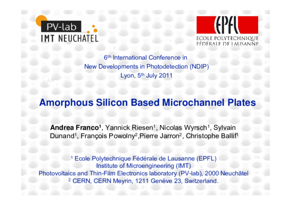 (PDF) Amorphous silicon-based microchannel plates | Nicolas Wyrsch ...
