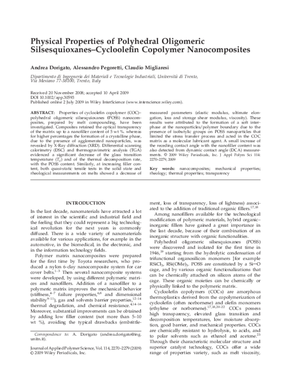 (PDF) Physical properties of polyhedral oligomeric silsesquioxanes ...