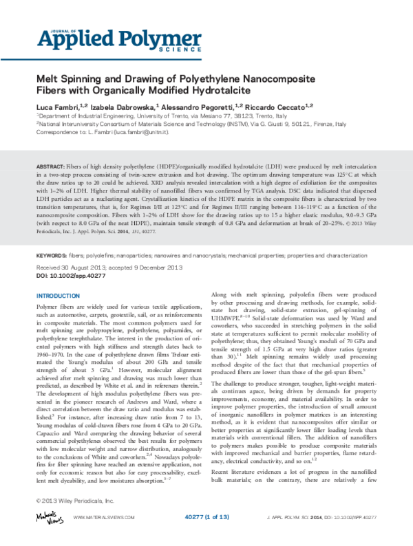 (PDF) Polyethylene Nanocomposite Fibers: Melt Spinning and Drawing
