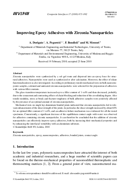 (PDF) Improving Epoxy Adhesives with Zirconia Nanoparticles