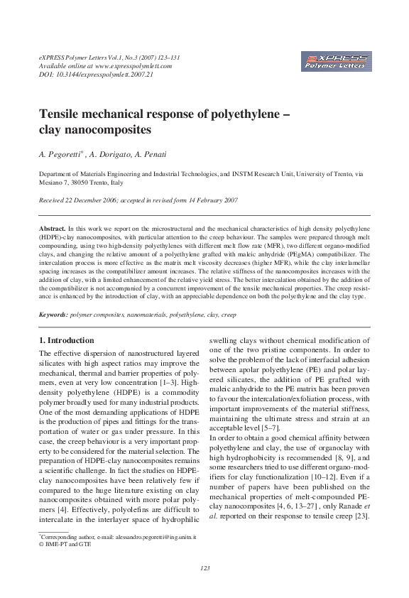 (PDF) Tensile mechanical response of polyethylene – clay nanocomposites