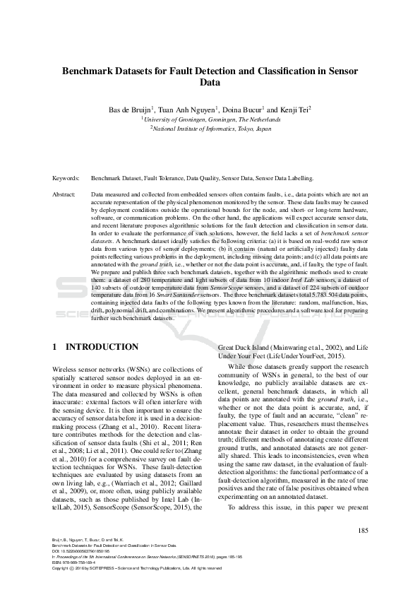 Pdf Benchmark Datasets For Fault Detection And Classification In Sensor Data