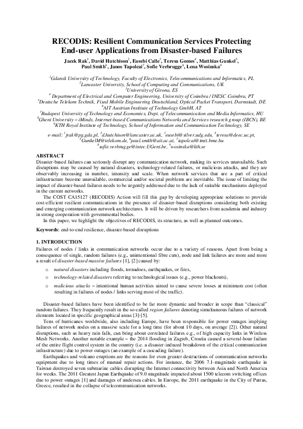 (PDF) RECODIS: Resilient Communication Services Protecting End-user Applications from Disaster ...