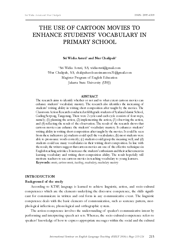 (PDF) The Use of Cartoon Movies to Enhance Students’ Vocabulary in ...