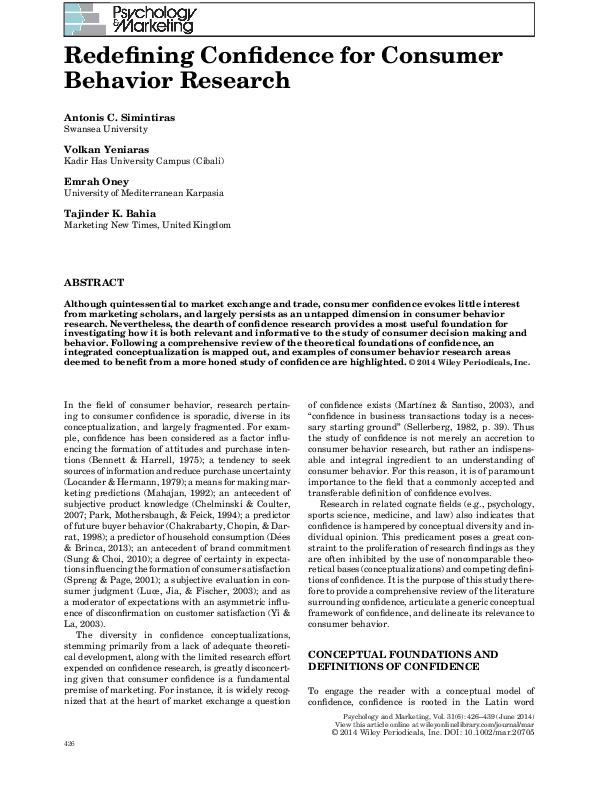 (PDF) Redefining Confidence for Consumer Behavior Research