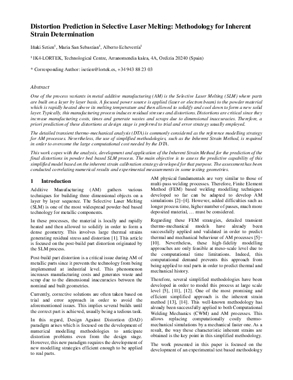 (PDF) Distortion Prediction in Selective Laser Melting: Methodology for Inherent Strain ...